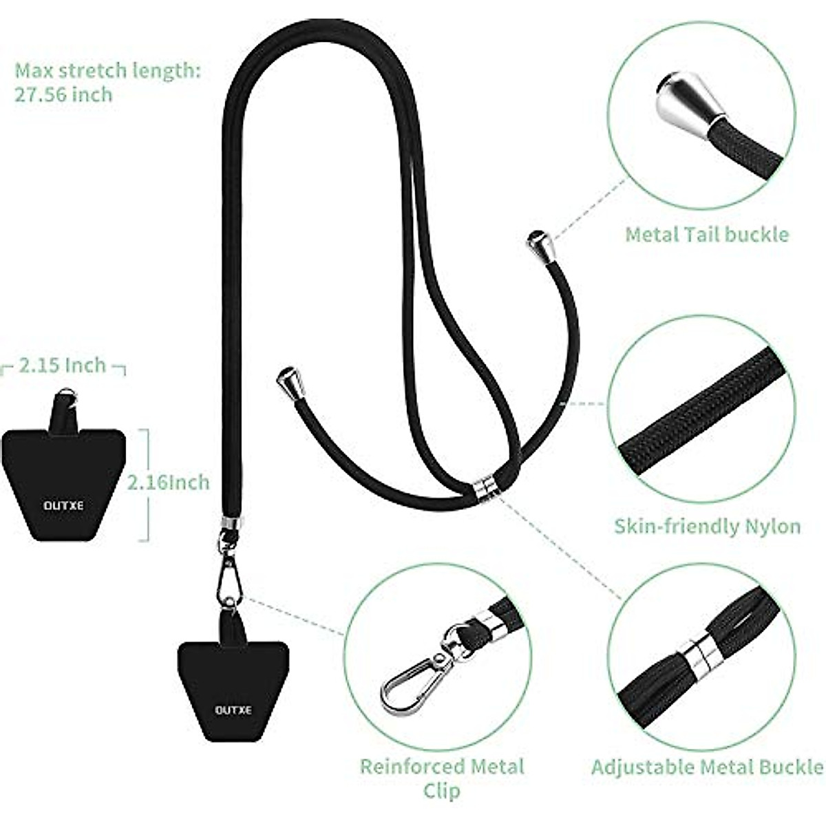 OUTXE Phone Lanyard 2 Packs - 2× Adjustable Neck Strap, 4× Phone Patches, Phone Wrist Strap - 8 × Phone Tether Tabs, 4 × Silicone Phone Bracelet Strap