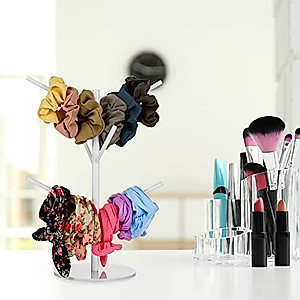 Acrylic Scrunchie Holder Organizer Stand Angled Branches Scrunchie Holder Stand Accessories Jewelry Hair Tie Organizer Storage Holder Bracelet Earrings Holder Y2k Room Decor for Girls Teen (White)