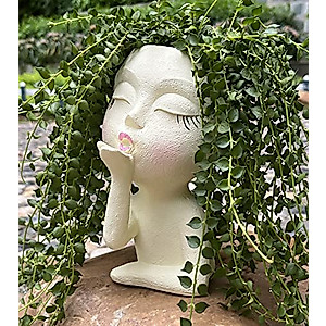 Face Flower Pot Succulent Planter Unique Resin Head Planter Funny Cute Covering Nose Face Planters Pot Outdoor Indoor Garden Courtyard Lawn Bathroom Decoration