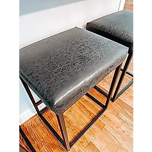 PHI VILLA Bar Stools Counter Heighr Set of 4, Backless, 24 inches, Square, Black, 4 Packs