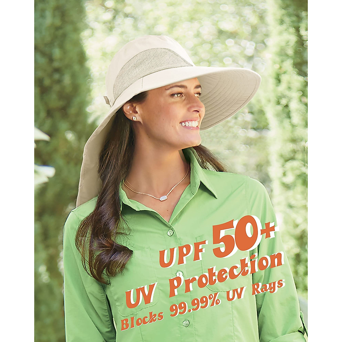 Camptrace Wide Brim UPF 50+ UV Protection Sun Hats Hiking Fishing Gardening Hats with Large Neck Flap for Womens Mens Nylon, Beige