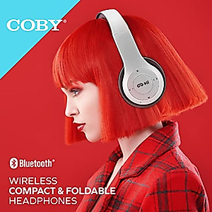 Coby Bluetooth Headphones | Wireless Headphones with Built-in Mic, Hands-Free Calling | Over The Ear Foldable Bluetooth Headset for Easy Storage | Up to 5 Hours of Playtime | Supports AUX in (White)