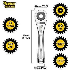 1 x SabreCut MRSC01 Mini Micro Ratchet 1/4" Hex Stainless Steel Professional 72 Tooth Gear Hand Ratchet Wrench