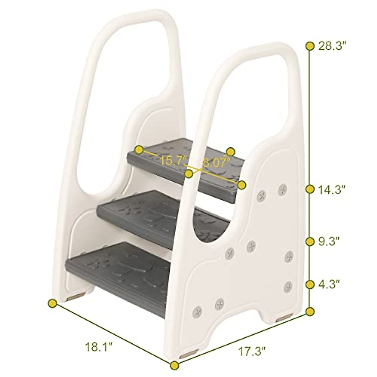 3-Step Stool with Handrails for Toddler and Kids, Standing Learning Tower for Bathroom Sink, Potty Training, Children Step Up Learning Helper with Handles and Safety Non-Slip Pads(Gray)