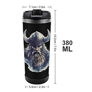 Valhalla-Viking Norse Mythology God Travel Coffee Mug Reusable Insulated Drinking Cup with Lid for Home Outdoor Works 13 Oz