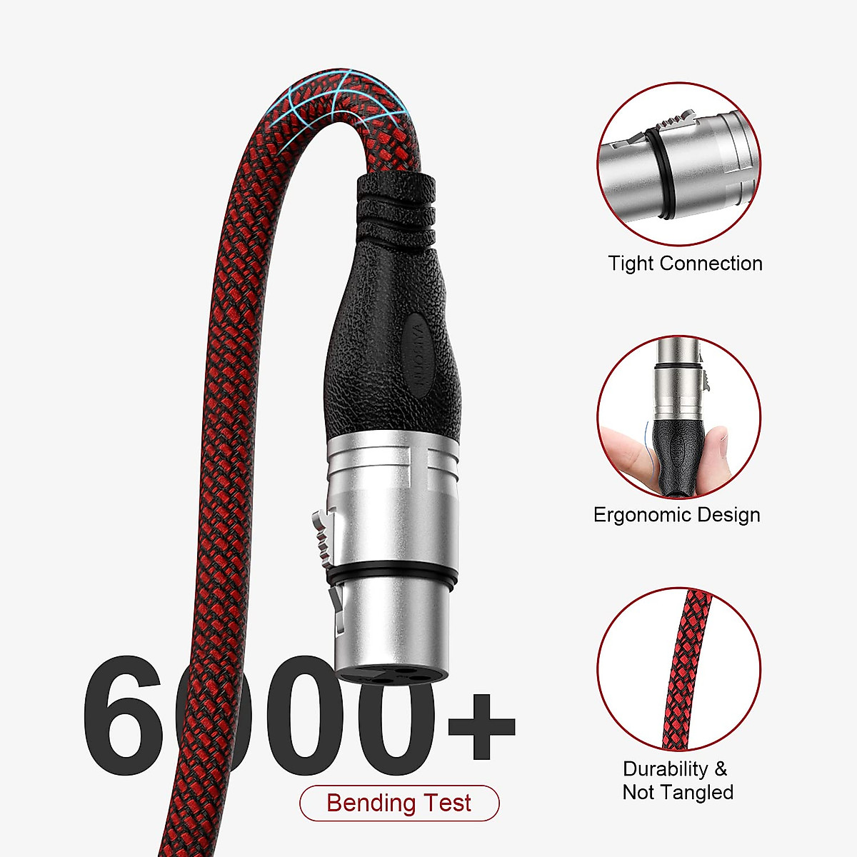 NUOSIYA XLR Cables, Microphone Cable Nylon Braided Colored Patch Cable Mic Cables, Double Shielded Balanced Cables for Microphone Audio Mixer Speaker System (50ft, Nylon Braided, 3 Colors Packs)