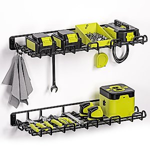 Amoowis Garage Wall Shelf 2 Pack 16.5"x7.1" & Max Load 50 lbs Wall Mount Heavy Duty Metal Shelves Mesh Storage Rack for Garage, Office, Basement, Wall Cabinet and Kitchen Suitable for Garage/Closet