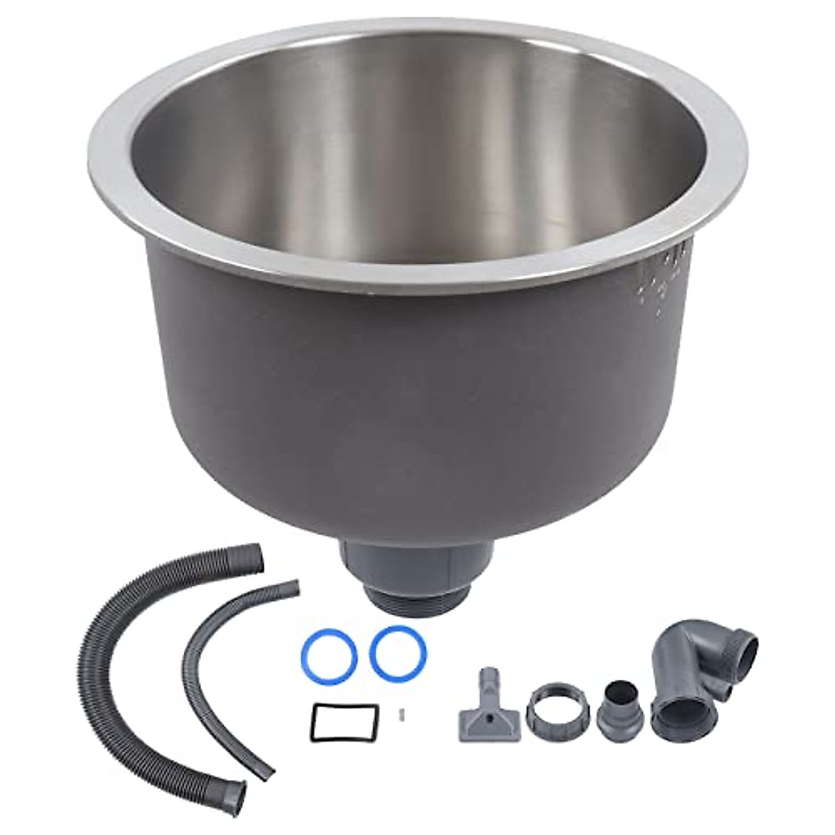 Hyuduo Kitchen Wash Basin, Mini Round Kitchen Sink Stainless Steel Bar Round Basin with Drainpipe Fitting 30cm Diameter Stainless Steel