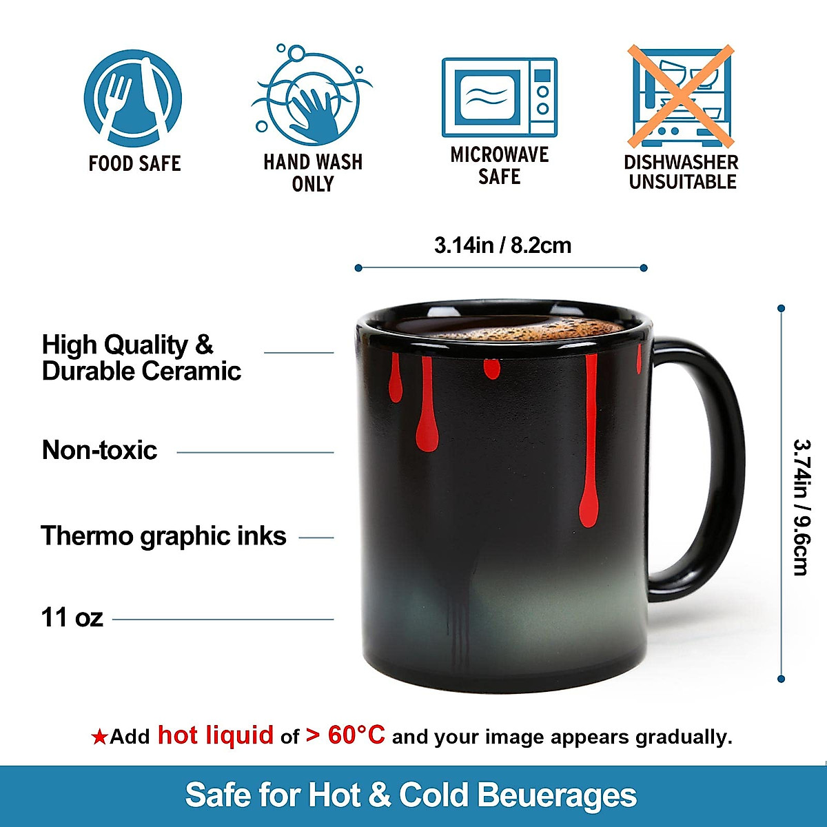 MUGKISS Halloween Coffee Mug, Gift for Fans Who Like Walking Dead,Zombie Coffee Cup Ceramic Heat-Sensitive Color Changing Mug (11oz), Spooky Horror Gifts for Mens