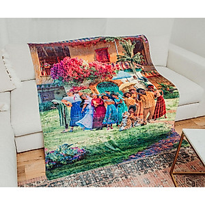 Disney Encanto Family Portrait Silk-Touch Fleece Throw Blanket With Blue Sherpa Backing | Plush Soft Polyester Cover For Sofa and Bed, Cozy Home Decor, Luxury Room Essentials | 50 x 60 Inches