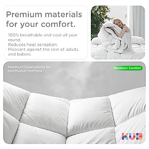KUB Cotton Mattress Topper, Queen, Cooling Cotton Pillow Top with 8-21 Inch Deep Pocket, 3D Snow Down Alternative Fill, Breathable Fluffy Mattress Pad Cover (White, Queen 80 * 60inch)