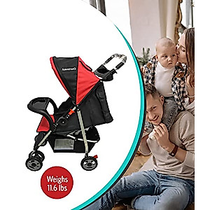 AmorosO Single Stroller - Baby Stroller with Four Wheels - Lightweight Stroller - Convertible Stroller with Extra Storage Space - Foldable Stroller with Sun Protection Hood Cover Red