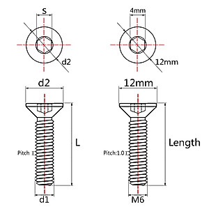 Wanyifa Titanium Ti M6x10 15 20 25 30 35 40 45mm Countersunk Flat Head Hex Socket Cap Screw Bolt pack of 4 (M6x10mm, Rainbow)