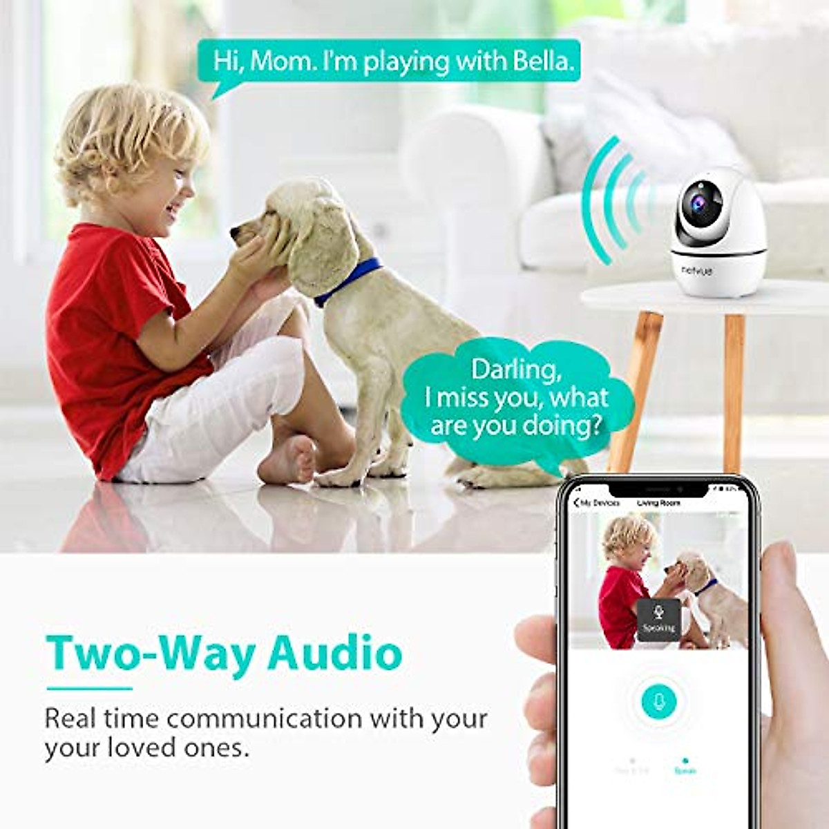 NETVUE Indoor Camera, 1080P FHD 2.4GHz WiFi Pet Camera, Home Camera for Pet/Baby, Dog Camera 2-Way Audio, Indoor Security Camera Night Vision, AI Human Detection, Cloud Storage/TF Card, White
