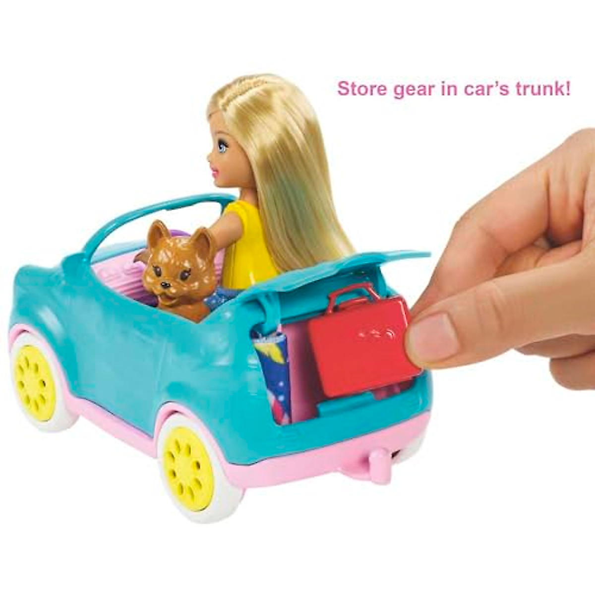 Barbie Club Chelsea Toy Car & Camper Playset, Blonde Chelsea Small Doll, Puppy & 10+ Accessories, Unhitch & Open for Campsite