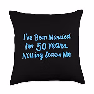 Happy 50th Wedding Golden Anniversary Gifts Store Couples Married 50 Years-Funny 50th Wedding Anniversary Throw Pillow, 18x18, Multicolor
