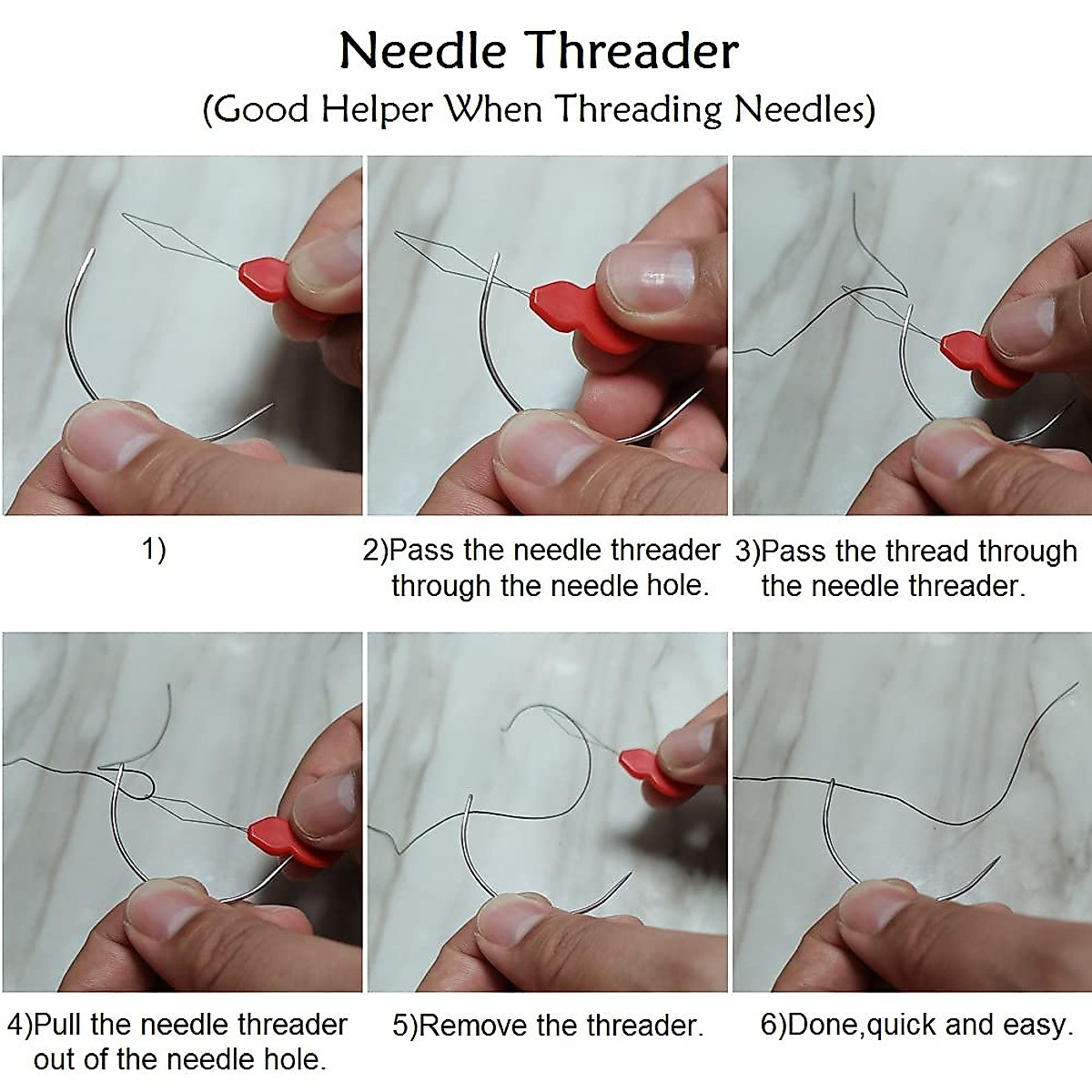 70PCS Kit U-Shape Snap Clips for Hair Extensions 6 Teeth Metal Wig Clips Blonde Hair Weave Thread Needle Kit with Curved Needles T Pins Needle Threader Thimble,Beige