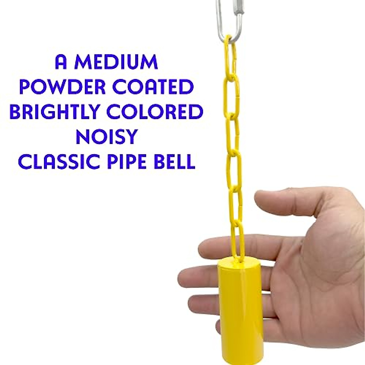 Mandarin Bird Toys 3010 Medium Yellow Chime Pipe Ringer by M&M - Durable Brightly Colored Powder Coated Bird Safe Ringing Cage Bell with Heavy Quick Link Connector, Classic Hanging Aviary Bell, Noisy