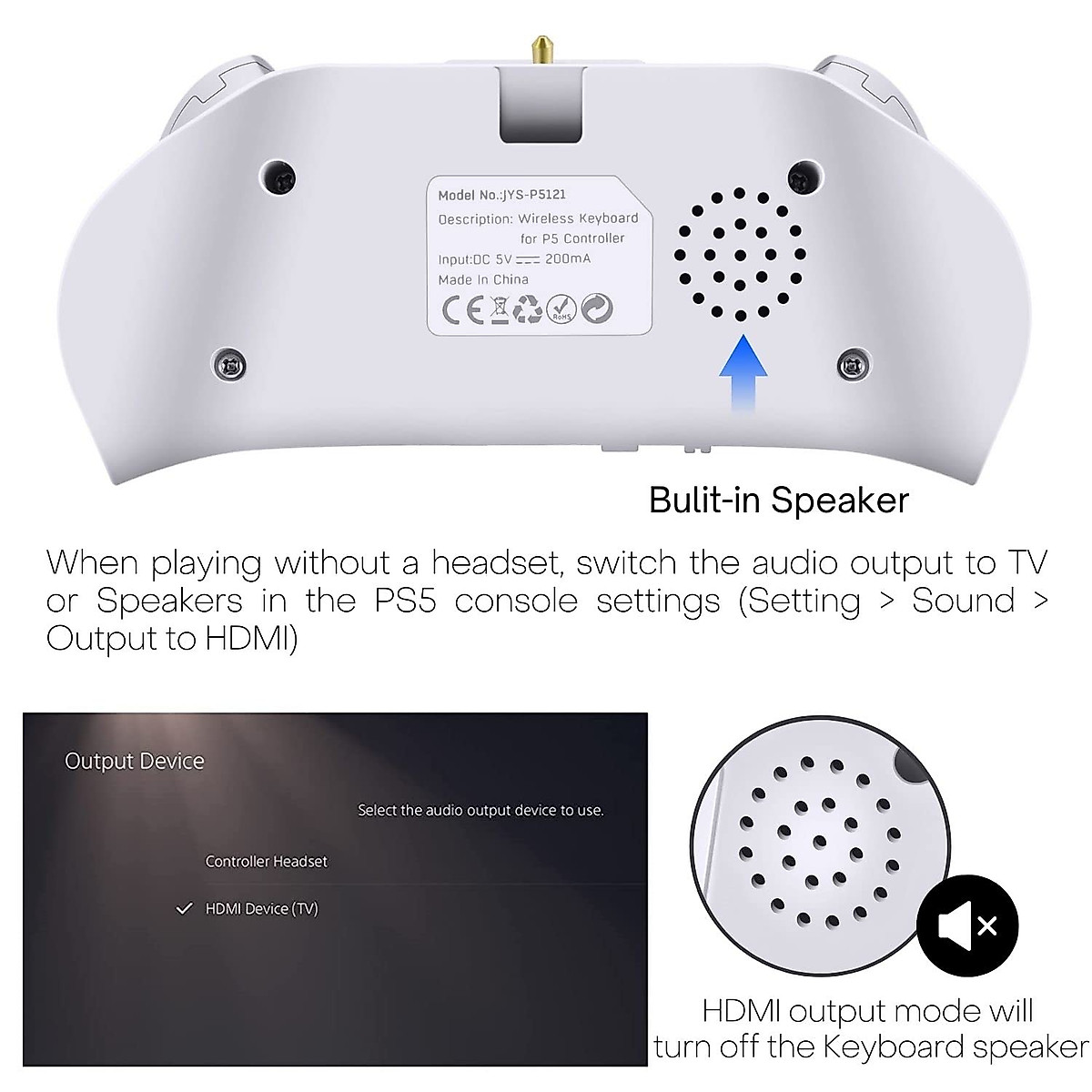 TNP PS5 Chatpad - PS5 Controller Keyboard Attachment, Wireless Compact Keypad - The Ultimate QWERTY Gamepad Keyboard for PS5 with Built-in Speaker for Live Chat and Messaging