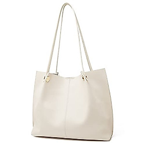 FOXLOVER Women's Soft PU Leather Tote Bag for Women Big Capacity Shoulder Bag Ladies Top Handle Satchel Handbags and Purse (White)