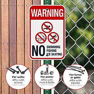 Sigo Signs, Warning No Swimming Fishing Ice Skating Sign, 12x18 Inches, 3M EGP Reflective .063 Aluminum, Fade Resistant, Made in USA by