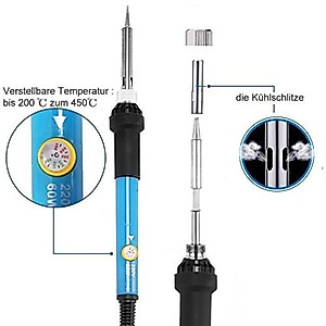 AideBench SPB2 Soldering Iron Station Kit adjustable Welder soldering Iron Kit 60W 12-in-1 5pcs Soldering Tips Desoldering Pump wire solder tweezers iron stand brush Portable Toolbox
