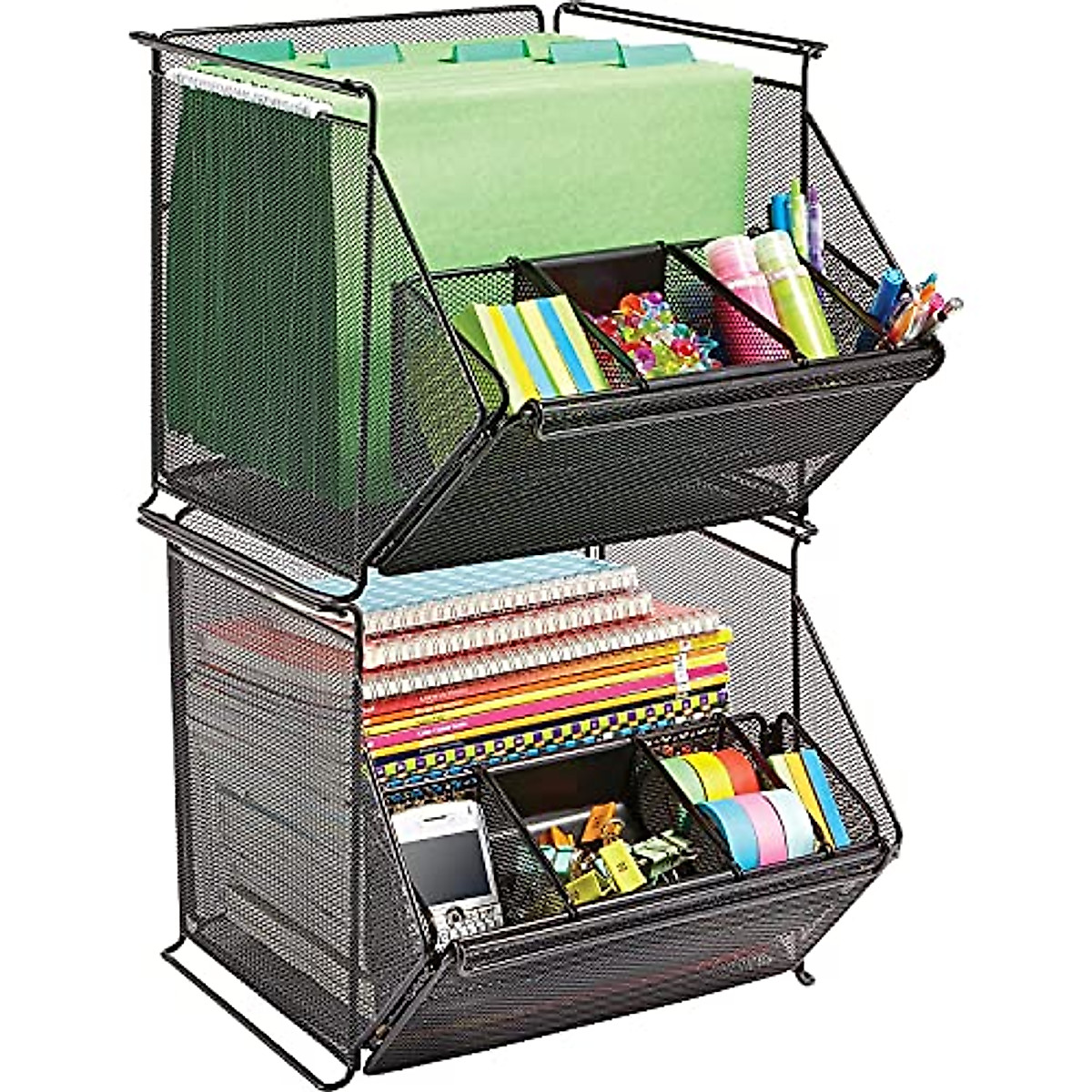 Safco 2164Bl Onyx Stackable Mesh Storage Bin 4-Compartment 14 X 15 1/2 X 11 3/4 Black