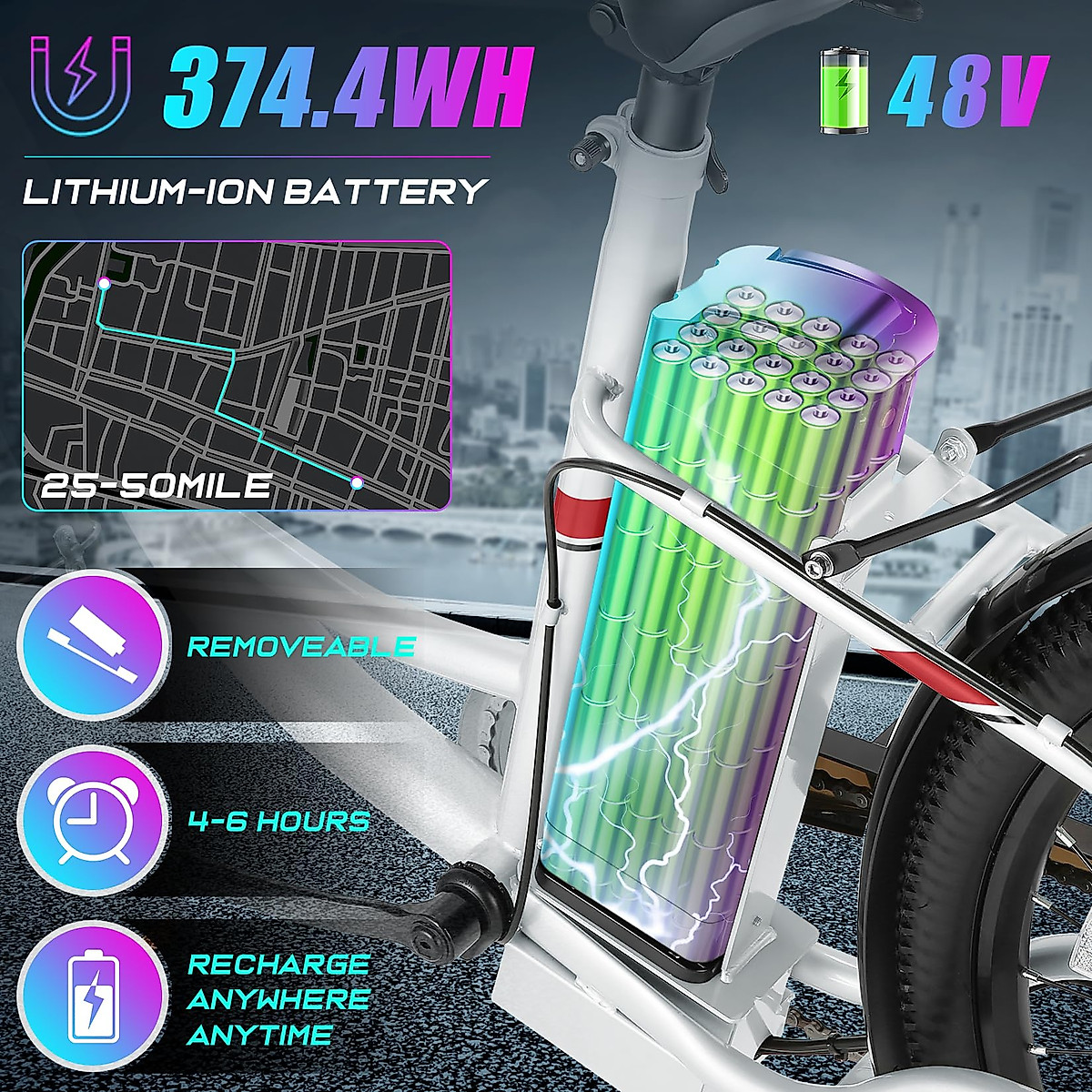 Vivi Electric Bike, 26'' Electric Bike for Adults, 750W Peak Ebike with 48V Removable Battery, Electric Commuter Cruiser Bike 22MPH & 50 Miles City Electric Bicycle with Cruise Control, LCD Display