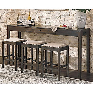 Signature Design by Ashley Rokane Urban Farmhouse Counter Height Dining Room Table Set with 3 Bar Stools, Brown