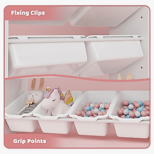 Xilingol Kids Toy Storage Organizer W/8 Removable Toy Bins, 4-Tier Toy Organizers W/6 Storage Cubbies, Kids Bookshelf and Toy Storage for Playroom, Bedroom, Kids Room, Classroom