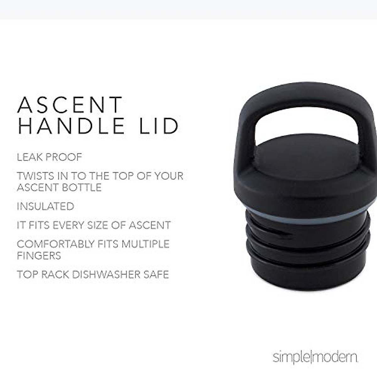 Simple Modern Insulated Water Bottle with Handle Lid 1 Liter Reusable Ascent Narrow Mouth Stainless Steel Thermos Flask, 32oz Handle Lid, Midnight Black