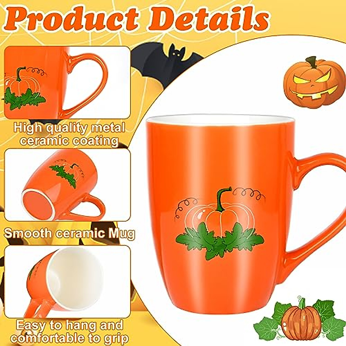 4 Pcs Fall Coffee Mugs 11 oz Fall Autumn Pumpkin Mug Happy Fall Y'all Ceramic Cups Orange Autumn Fall Home Decor Kitchen Accessories Camp Campfire Tea Cup Thanksgiving Gift for Mom Dad Grandpa Grandma