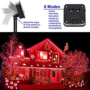 YAOZHOU Red Solar Christmas String Lights Outdoor Waterproof Decorations 100 LED（2 Pack） 8 Modes Copper String Lights Fairy Lights for Valentine's Day, Garden, Patio, Fence, Balcony