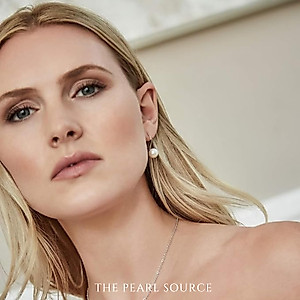 THE PEARL SOURCE 14K Gold 7-8mm AAAA Quality Round White Freshwater Cultured Pearl Leverback Earrings for Women