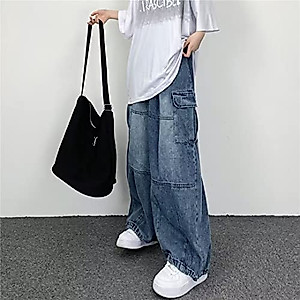 Grunge Baggy Jeans Y2K Emo Alt Cargo Pant Fairycore Demin Cloting Aesthetic Jogger Sweatpants Hiphop Tripp Streetwear (Blue,M)