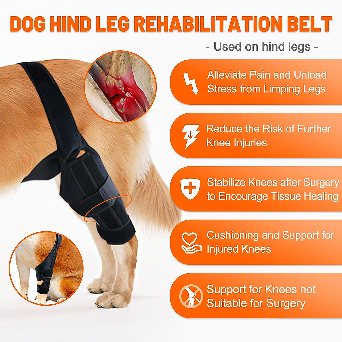 Dog Knee Brace for Torn Acl Hind Leg, Dog Leg Brace with Harness and Connection Belt, Support for Knee Cap Dislocation, Arthritis, Torn ACL Hind Leg (S（Thigh Girth 4.7″-8.9″, Leg Height 2″-6.9″）)