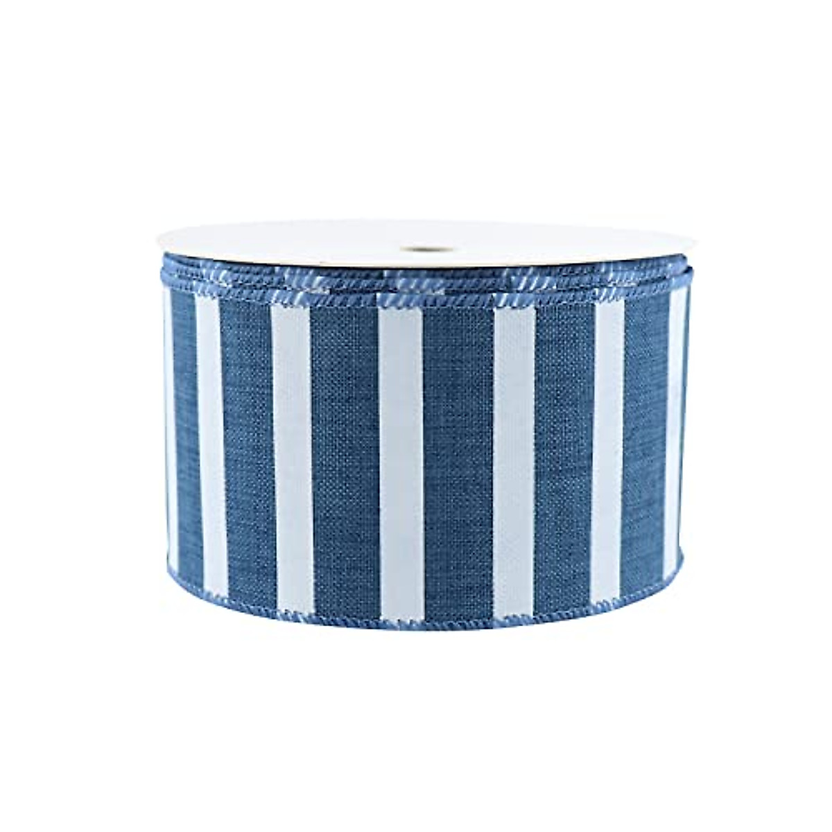 DINDOSAL Denim Blue Burlap Ribbon Wired Horizontal Stripe Wired Edge Ribbon Denim Ribbon for Gift Wrapping, Wreath Supplies, DIY Crafts, Topper Bows, Farmhouse Decorations, 2.5" x 10 Yards x 1 Roll