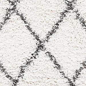 SAFAVIEH Moroccan Fringe Shag Collection 5'3" x 7'6" Ivory/Grey MFG343A Boho Tribal Non-Shedding Living Room Bedroom Dining Room Entryway Plush 2-inch Thick Area Rug