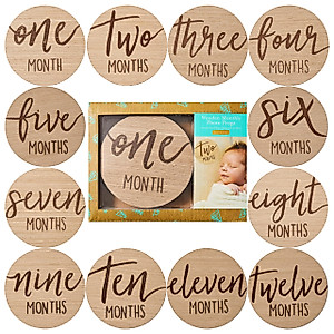 Kate & Milo Baby Monthly Milestone Marker Discs, Reversible Photo Props, Baby Growth and Pregnancy Growth Cards, Wooden