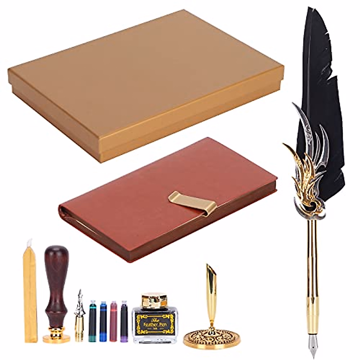 GOWENIC Dip Calligraphy Pen Set, Ink Sac Pen Kit Retro Carved Design for Office for Home (SP139001 black)