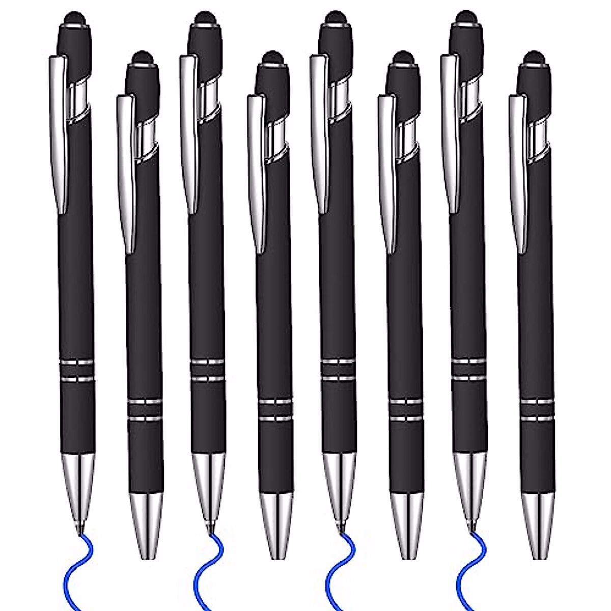 Lragvtbk 8 Pcs Blue Ink Ballpoint Pen with Stylus Tip 2 in 1 Stylus Ballpoint Pen Metal Pens Stylus Pen for Touch Screens School Office Coworkers (Black)