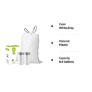 DisplayForever Code G (50 Count) 8 Gallon Heavy Duty Drawstring Plastic Trash Bags Compatible with simplehuman Code G 1.2 Mil White Drawstring Garbage Liners 8 Gallon/30 Liter