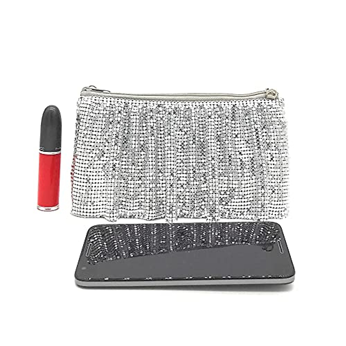 Frewahmesh Women Evening Clutch Metal Mesh purses handbags with shoulder chain strap for Cocktail Party Prom Wedding (Silver)