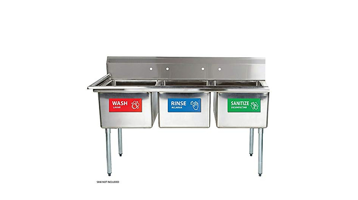 Wash Rinse Sanitize Sink Labels for 3 Compartment Sink | Waterproof ...