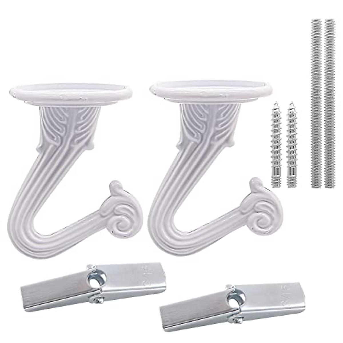 HARSKIYER 2Sets White Ceiling Metal Hooks, 1-1/2" / 38mm Ceiling Mounted Retro Hooks Heavy Duty Swag Jumbo Swag Hook for Hanging Plants Fruit Basket Chandeliers Ornament Wind Chimes