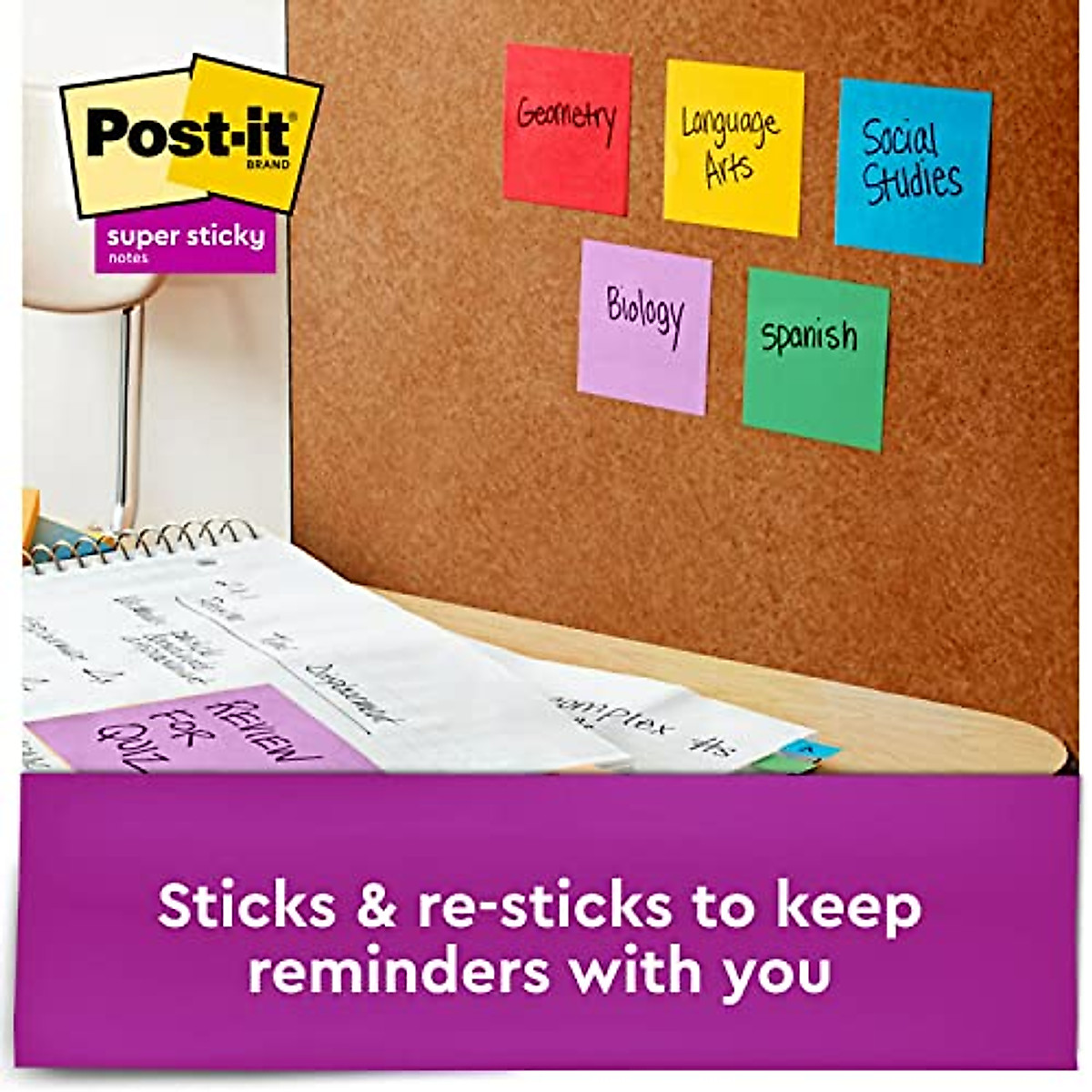 Post-it Super Sticky Notes, 3x3 in, 12 Pads, 2x the Sticking Power, Assorted Bright Colors, Recyclable (654-15SSMULTI2)