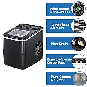 Electactic Ice Maker Machine for Countertop, 26Lbs/24H Portable Electric Ice Makers, Compact Ice Cube Maker with Ice Scoop and Basket 9 Cubes Ready in 6-8 Minutes,Ice Making Machine for Home(Black)