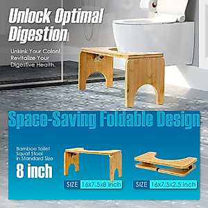 Toilet Stool for Adult and Kids, 8 Inches Toilet Squat Stool for Bathroom Foldable Bamboo Toilet Foot Potty Poop Stool with Non-Slip Pads - Improved Bowel Movement (Natural Color)