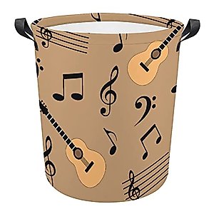 Guitars and Note Large Laundry Basket Hamper Bag Washing with Handles for College Dorm Portable