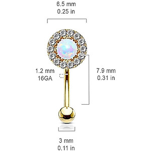 Prong Set Opal Center with CZ Paved Surrounding 316L Surgical Steel Eyebrow Rings/Curved Barbells (Rose Gold/Opal White)